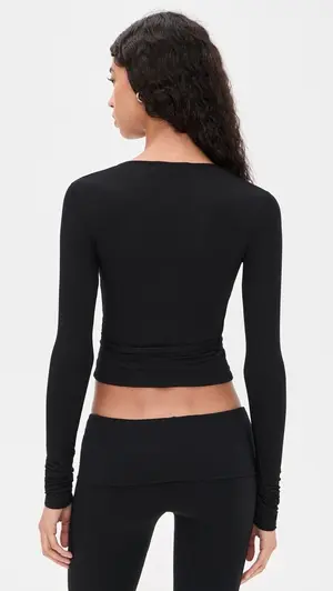 Eterne Soft Jersey Wrap Top - Black