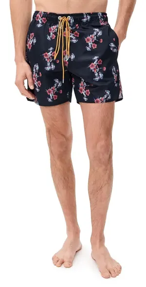 Rhude Floral Print Swim Shorts - Black/red/multi