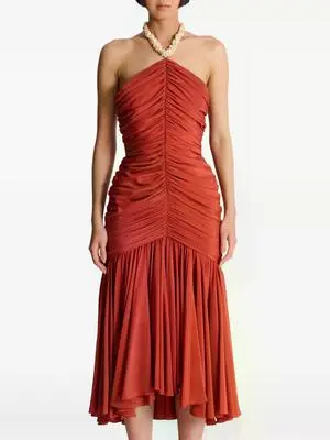 Balmain Ruched Halterneck Midi Dress