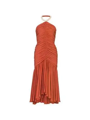 Balmain Ruched Halterneck Midi Dress