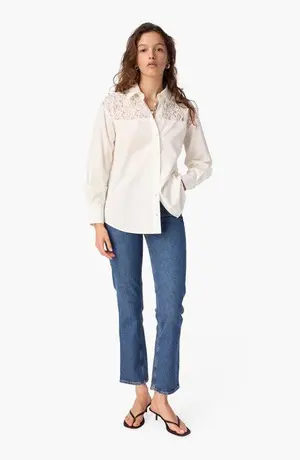 Cami Nyc Silas Lace Yoke Cotton Poplin Shirt