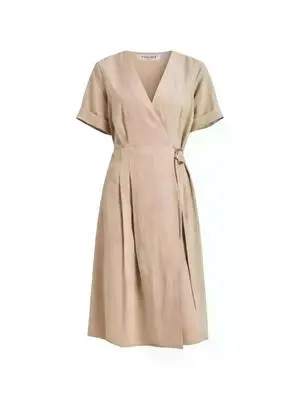 TWINSET Pleated Wrap Midi Dress - Neutrals