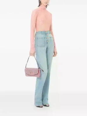 Valentino Garavani Devain Small Shoulder Bag In Crochet Fabric - Pink