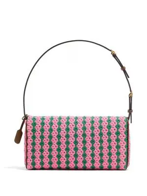 Valentino Garavani Devain Small Shoulder Bag In Crochet Fabric - Pink