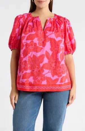 SUGARLIPS Floral Cotton Puff Sleeve Top