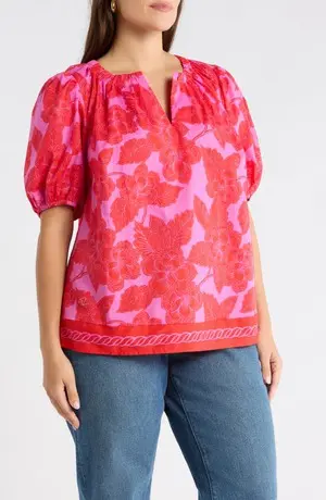 SUGARLIPS Floral Cotton Puff Sleeve Top