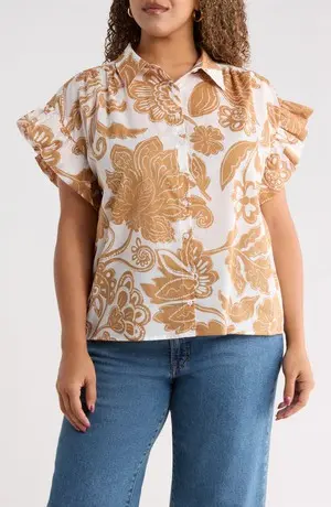 SUGARLIPS Nadya Floral Short Sleeve Button-up Shirt