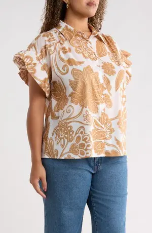 SUGARLIPS Nadya Floral Short Sleeve Button-up Shirt