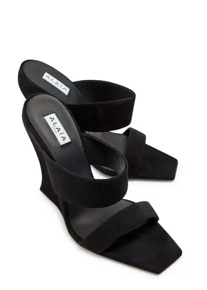 Alaïa Wave 110 Suede Wedge Mules - Black