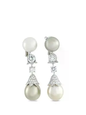 Cartier Pearl And Diamond 18k White Gold Drop Earrings - Silver