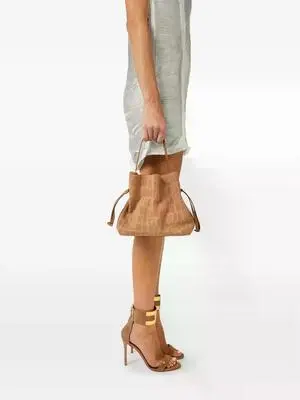 Elisabetta Franchi Crocodile Print Suede Bucket Bag - Brown
