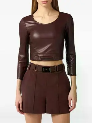 Elisabetta Franchi Cocoa Nappa-effect Cropped Top - Brown