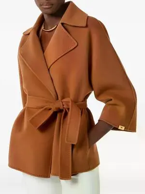 Elisabetta Franchi Wool Cloth Coat With Belted Silhouette And Kimono Sleeves