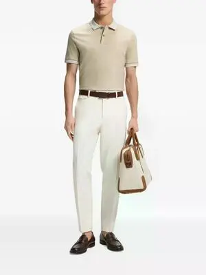 BOSS Stripe-trim Slim-fit Polo Shirt In Mercerised Cotton - Neutrals