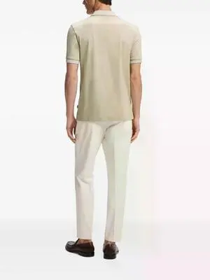 BOSS Stripe-trim Slim-fit Polo Shirt In Mercerised Cotton - Neutrals
