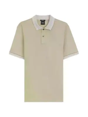 BOSS Stripe-trim Slim-fit Polo Shirt In Mercerised Cotton - Neutrals