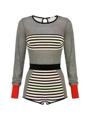 Elisabetta Franchi Striped Knit Long Sleeve All-in-one - Neutrals