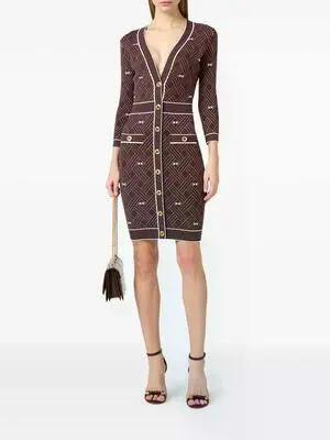 Elisabetta Franchi Diamond Jacquard Knit Mini Dress With Gold-tone Logo Buttons