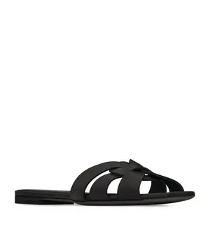 Saint Laurent Leather Tribute Slides - Black