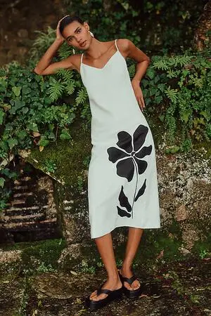 EXQUISE Linen Midi Dress - White