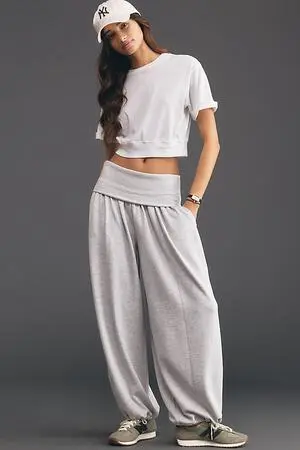 Daily Practice Foldover Balloon Pants In Willow Fabric - Heather Grey