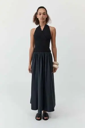 ST. AGNI Knit Halter Backless Maxi Dress - Black