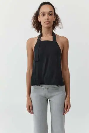 ST. AGNI Apron Top With Square Neckline And Buckle Detail - Black