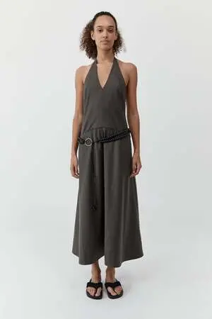ST. AGNI Wool Halter Plunge Dress - Mulch
