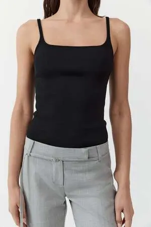 ST. AGNI Slim Square Neck Knit Top - Black