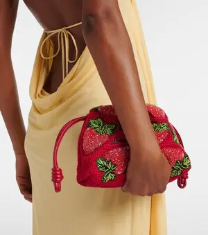 Loewe Paula's Ibiza Flamenco Mini Beaded Clutch - Red