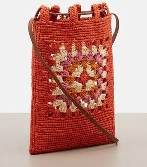 Loewe Paula's Ibiza Crochet Raffia Pouch With Leather Strap