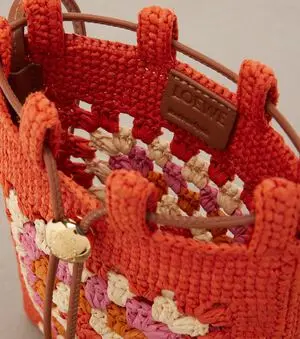 Loewe Paula's Ibiza Crochet Raffia Pouch With Leather Strap