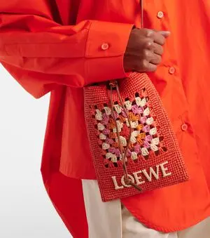 Loewe Paula's Ibiza Crochet Raffia Pouch With Leather Strap