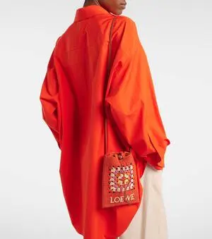 Loewe Paula's Ibiza Crochet Raffia Pouch With Leather Strap