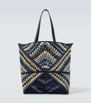 Loewe Puzzle Fold Xl Raffia Tote Bag - Blue