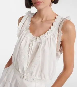 DÔEN Traveler Embroidered Cotton Top - White