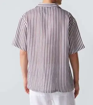 Fedeli Striped Linen Bowling Shirt