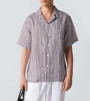 Fedeli Striped Linen Bowling Shirt