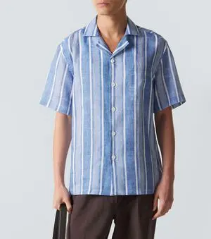 Fedeli Striped Linen Bowling Shirt