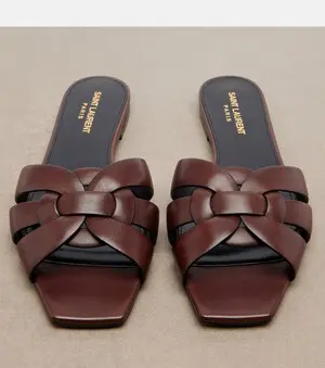 Saint Laurent Tribute Leather Sandals - Brown