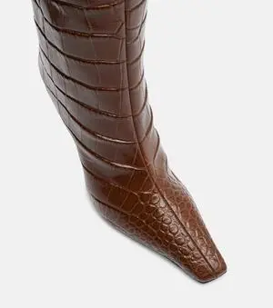 Amina Muaddi Mona Croc-effect Leather Knee-high Boots