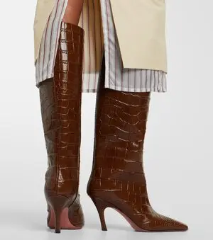 Amina Muaddi Mona Croc-effect Leather Knee-high Boots