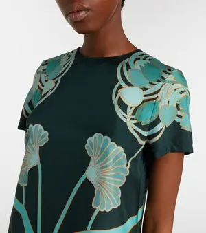 La DoubleJ Swing Feather-trimmed Floral Silk Twill Minidress - Green