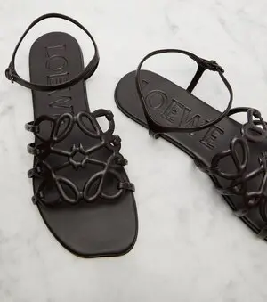 Loewe Petal Anagram Leather Sandals - Brown