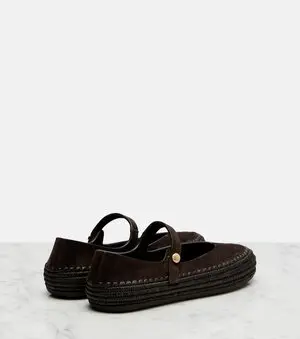 Loewe Paula's Ibiza Rio Suede Mary Jane Flats - Brown