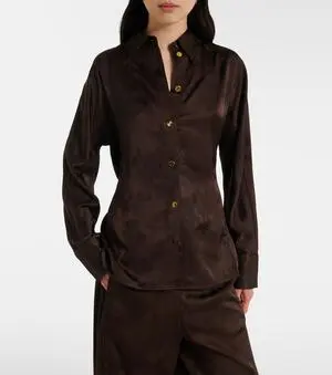 GANNI Satin Jacquard Shirt - Brown