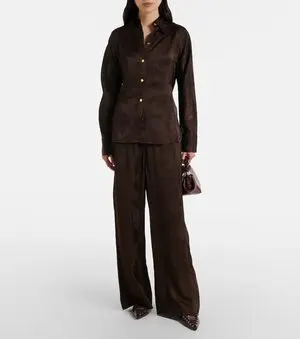 GANNI Satin Jacquard Shirt - Brown