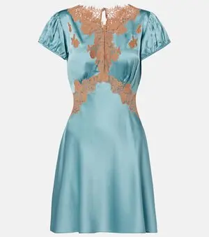 DÔEN Junia Lace-trimmed Silk Satin Minidress - Blue