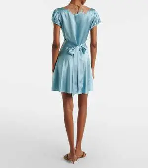 DÔEN Junia Lace-trimmed Silk Satin Minidress - Blue