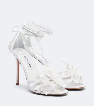 AQUAZZURA Calypso Leather-trimmed Raffia Sandals - White